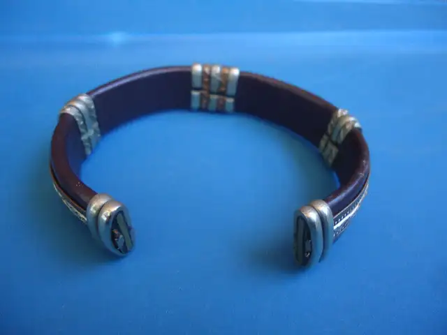 SILVER COPPER LEATHER BRACELET EXPANDABLE BEAUTIFUL MENS/WOMENS ...