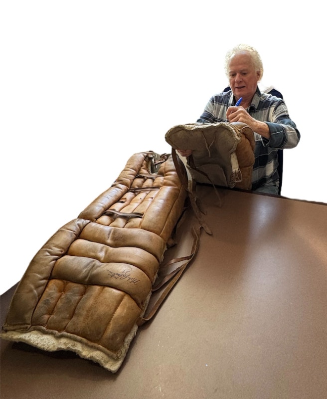 MIKE PALMATEER 2x Autographed 1970's Vintage Leather Goalie Pads | Arts ...