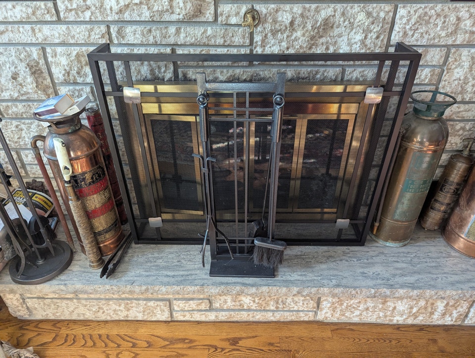 Modern Stand Alone Fireplace Screen and TOOLS | Fireplace & Firewood ...