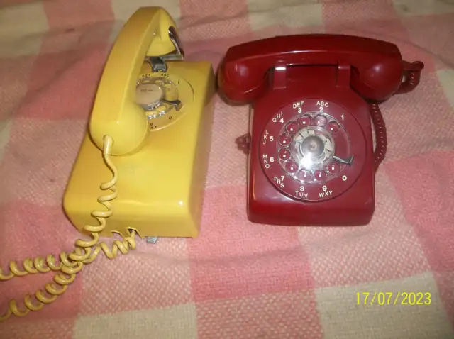1960s Vintage Dial Phones Wall And Table Yellow And Red | Arts ...