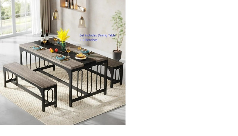 Rustic Gray Dining Table Kitchen set with 2 benches 4-6 people | Dining ...