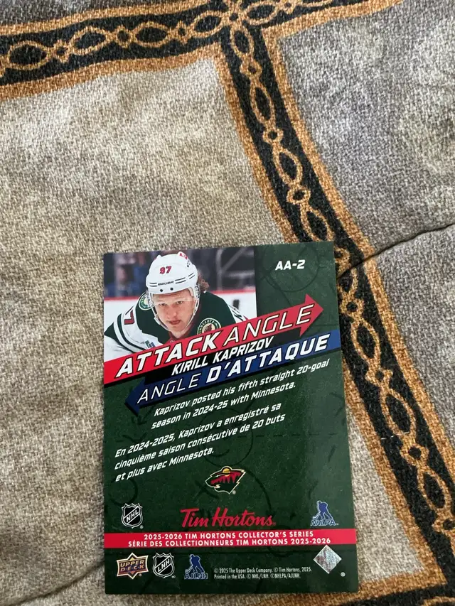 carte Tim Hortons 2025/2026 Attack Angle de kirill kaprizov | Hockey ...