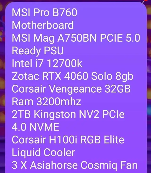 Newly built pc - Intel i7 12700k, 32GB Ram, RTX 4060, 2TB Nvme ...