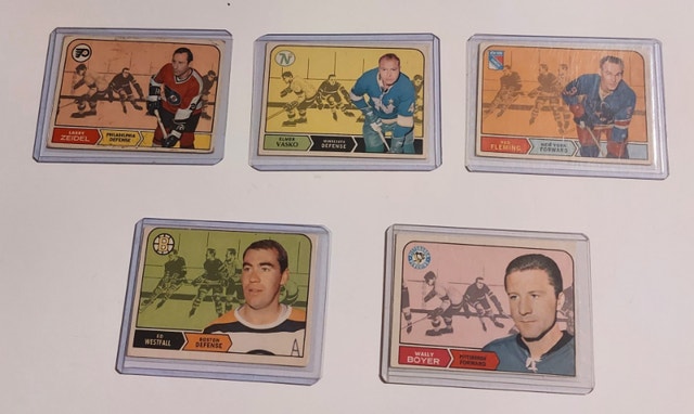 5 Cartes vintage 1967-68 de hockey (Larry Zeidel, Ed Westfall, | Art et ...