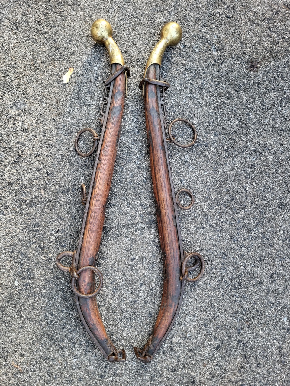 Antique Pair Of Wood & Iron Horse Collar Harness Hames w/Brass | Arts ...