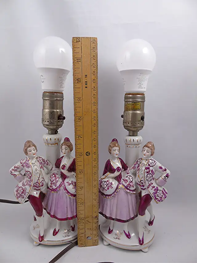 Vintage 2 Porcelain Victorian Couple Lamps Working | Arts ...