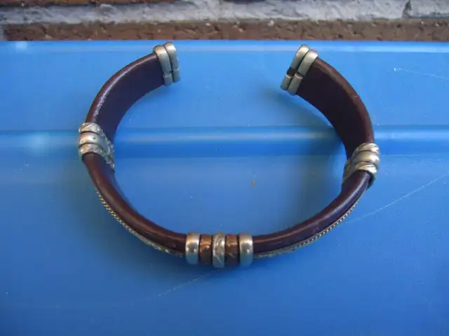 SILVER COPPER LEATHER BRACELET EXPANDABLE BEAUTIFUL MENS/WOMENS ...