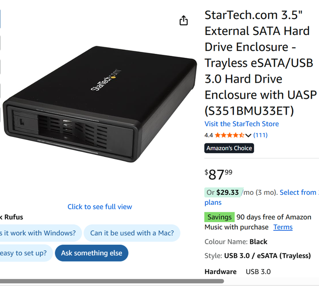 StarTech.com 3.5" External SATA Hard Drive Enclosure, eSATA/USB ...