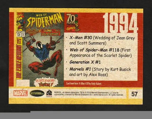 70 YEARS OF MARVEL BASE CARD 57 WEB OF SPIDER-MAN CYCLOPS | Arts ...