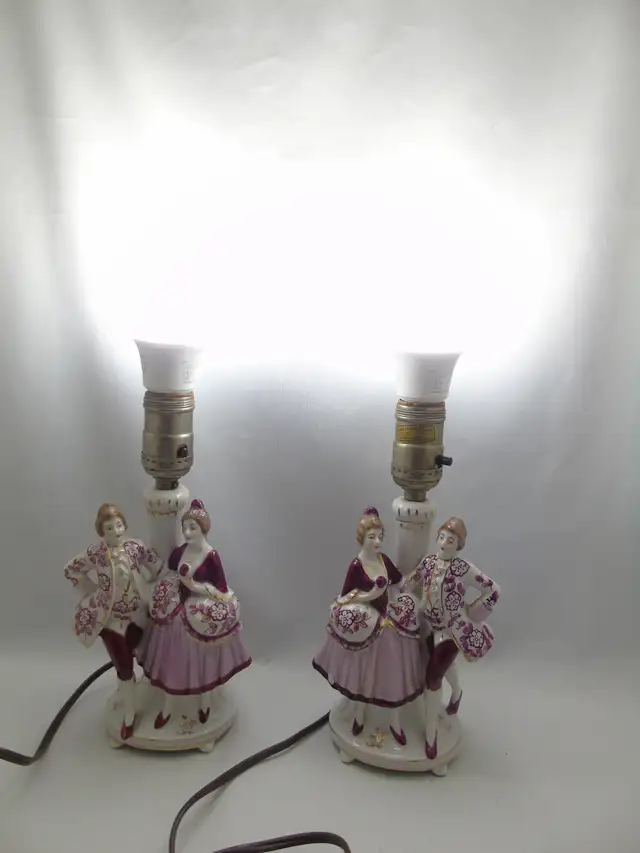 Vintage 2 Porcelain Victorian Couple Lamps Working | Arts ...