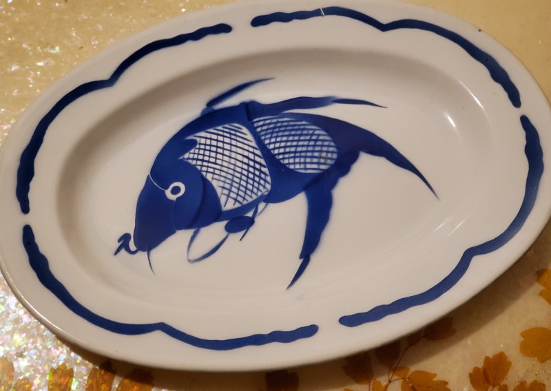 Bumper Harvest Enamelware Cobalt Blue Koi Fish Tray or Platter | Arts ...