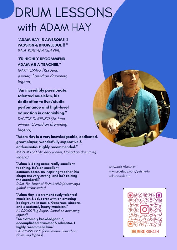 Drum Lessons Downtown, Real Drums, Accomplished Teacher Adam Hay ...
