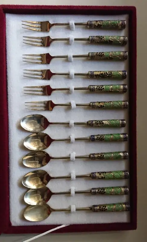 Vintage Korean Sterling Silver Floral Enamel Handle Spoons,Forks | Arts ...