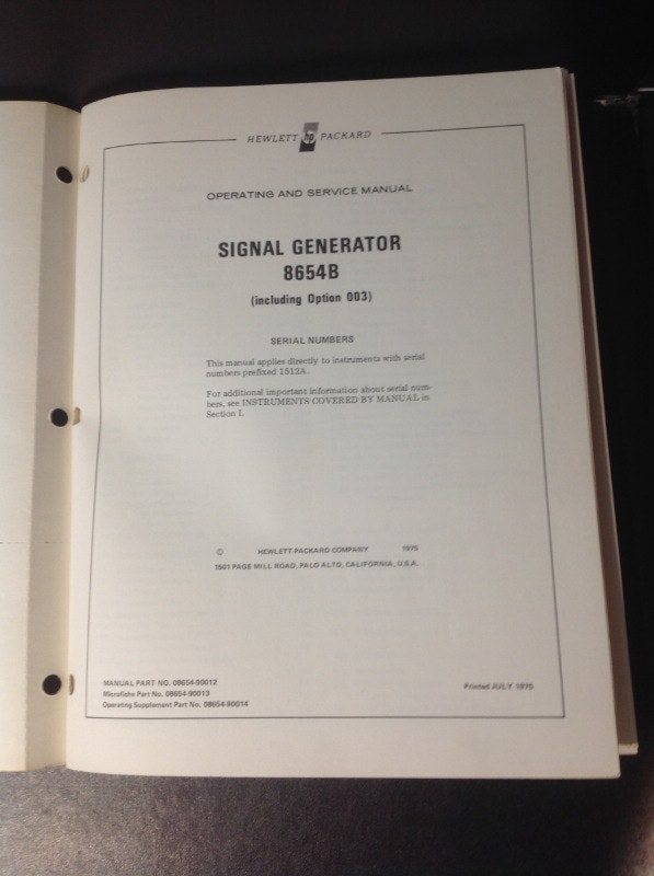 HEWLETT PACKARD 8654B SIGNAL GENERATOR SERVICE MANUAL (1975) | General ...
