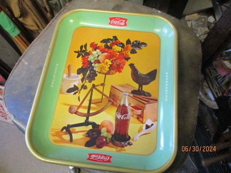 1957 COKE COCA COLA ROOSTER SERVING TRAY SIGN $30. VINTAGE DECOR | Arts ...