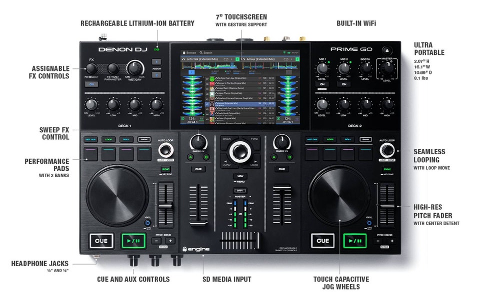 Denon Prime Go Rechargable Standalone Smart DJ Console, USB Play ...