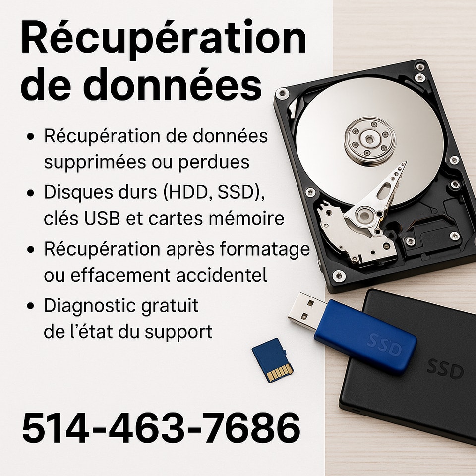 Récupération de données – Disques durs, clés USB, cartes mémoire ...
