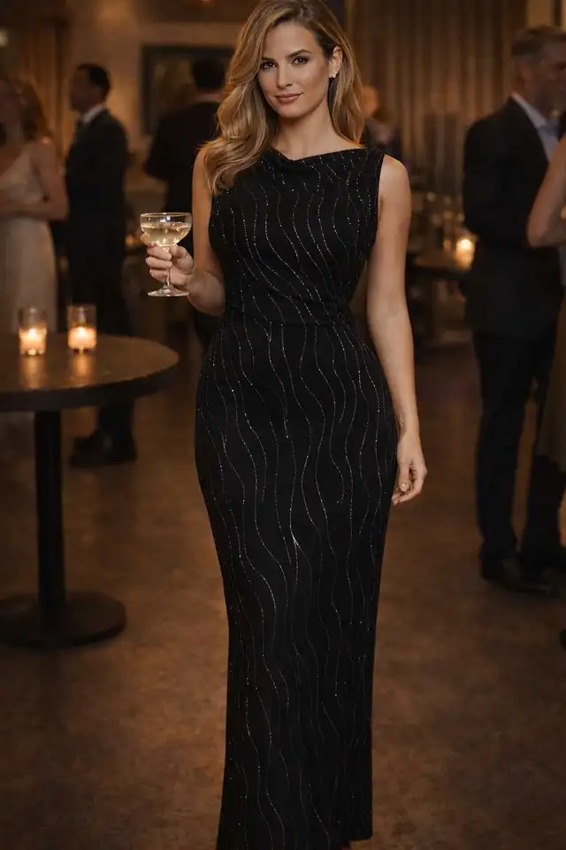 Elegant black sparkle side pleat gown brand new design | Women's ...