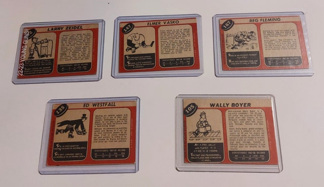 5 Cartes vintage 1967-68 de hockey (Larry Zeidel, Ed Westfall, | Art et ...
