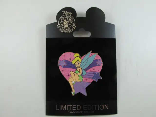 Disney Tinker Bell Pink Heart Large Pin Le 125 New on Card | Arts ...