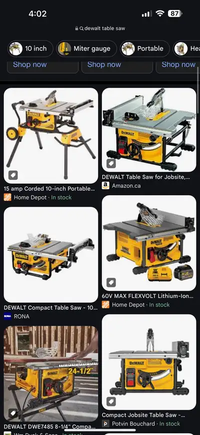 Dewalt table saw kijiji store