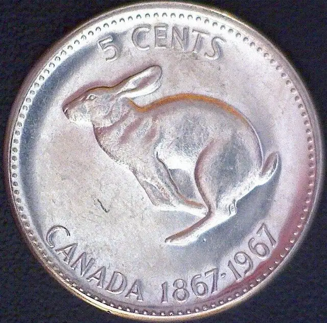 6 1967 CANADA CENTENNIAL 5 CENT QUEEN ELIZABETH RABBIT NICKEL | Arts ...