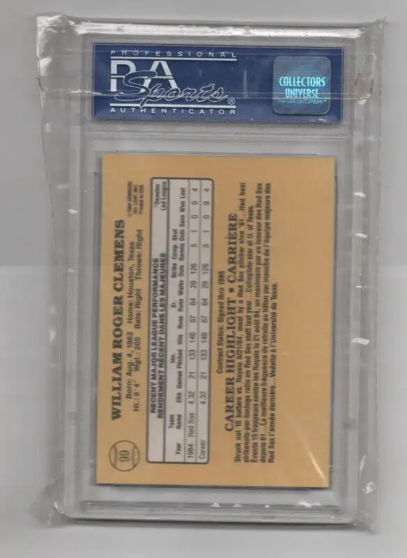 ROGER CLEMENS BASEBALL ROOKIE CARD PSA-8 | Arts & Collectibles ...