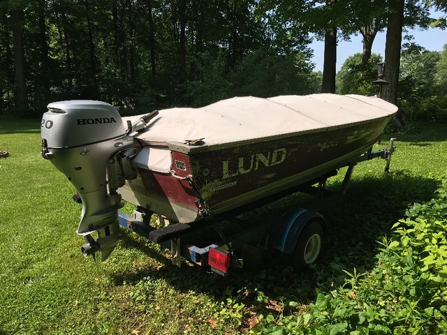 14ft LUND Big Fisherman w/ Honda BF20 & Cradle Ride trailer ...