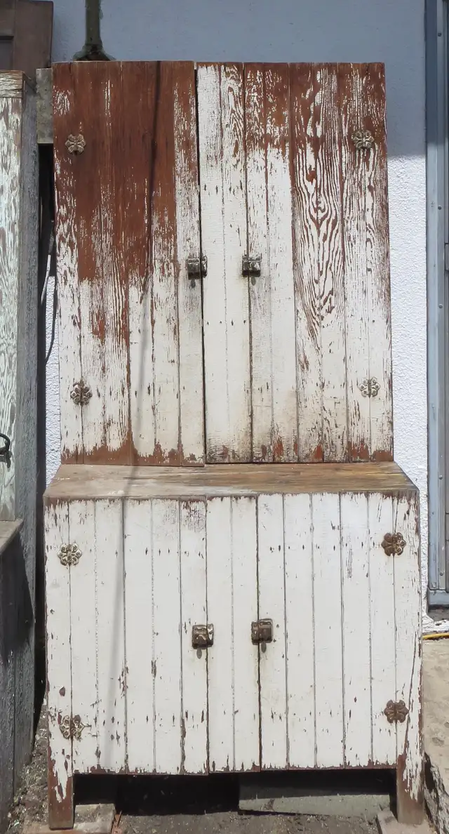 1900s ANTIQUE PINE SLAT BOARD KITCHEN CUPBOARD - RUSTIC SHABBY ...
