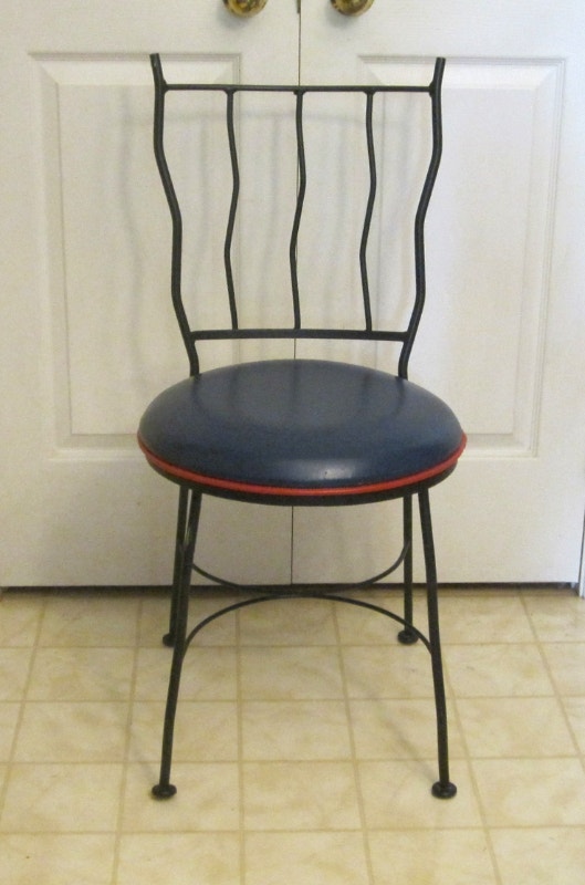 Black Cast Iron Ice Cream Parlour Chair Navy Vinyl Red Trim | Chairs ...
