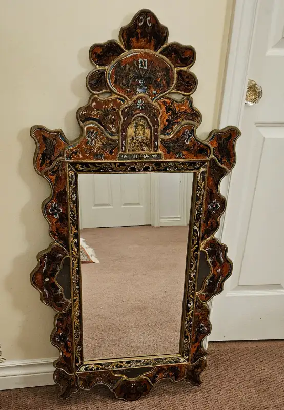 LARGE ANTIQUE PERUVIAN REVERSE PAINTING GLASS MIRROR | Home Décor ...