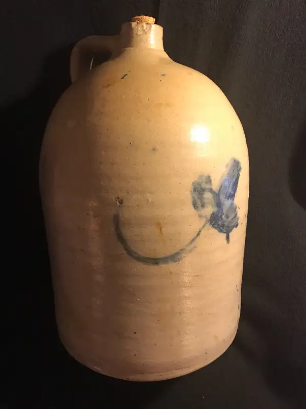 E L FARRAR 5 gal/antique Quebec stoneware,blue flower(1881-1918) | Arts ...