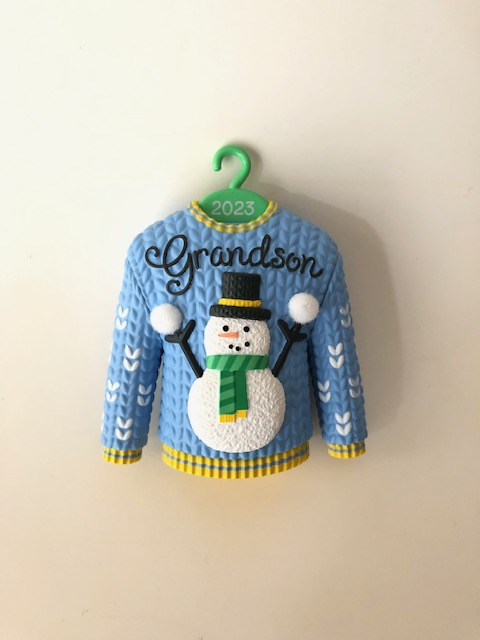 Grandson Christmas Ornament Hallmark Blue Ugly Sweater Snowman ...