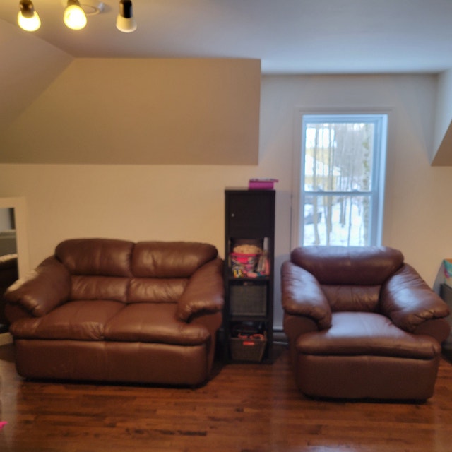 Divan en cuir 2 places et fauteuil brun | Sofas et futons | Sherbrooke ...