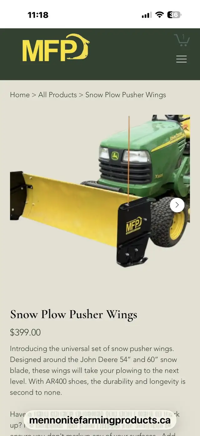 John Deere 60 inch front snow blade with quick hitch and wings ...