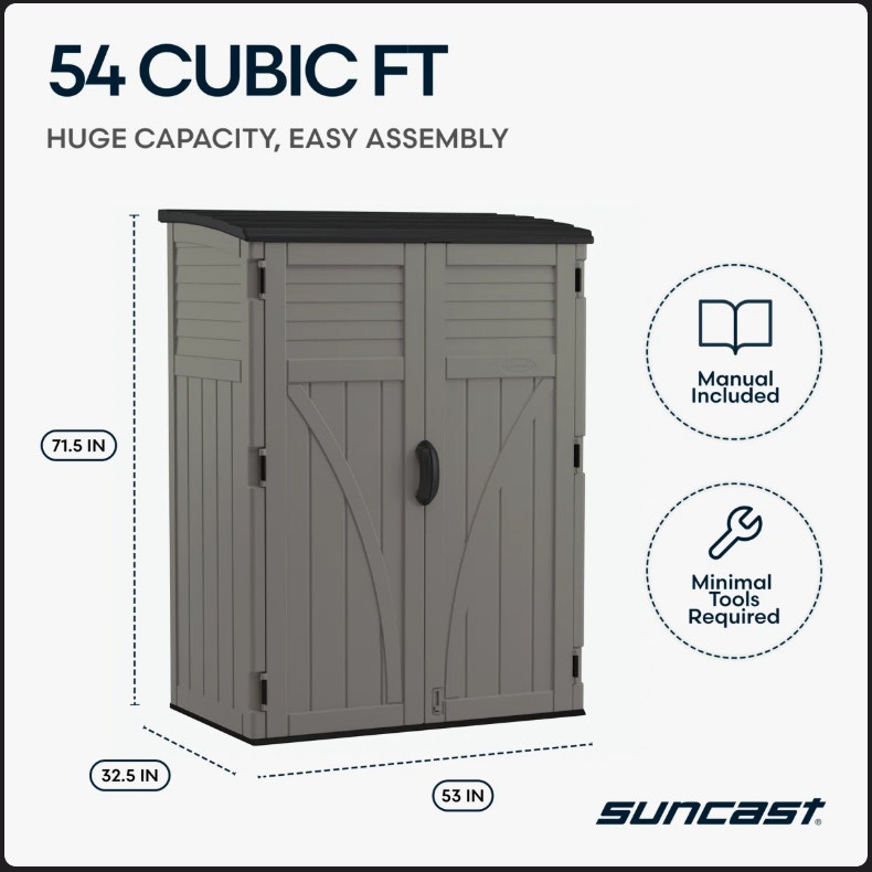Suncast Resin Vertical Storage Shed | Outdoor Tools & Storage ...
