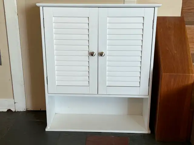 VASAGLE WHITE WALL STORAGE CABINET ADJUSTABLE SHELF DOUBLE DOORS ...