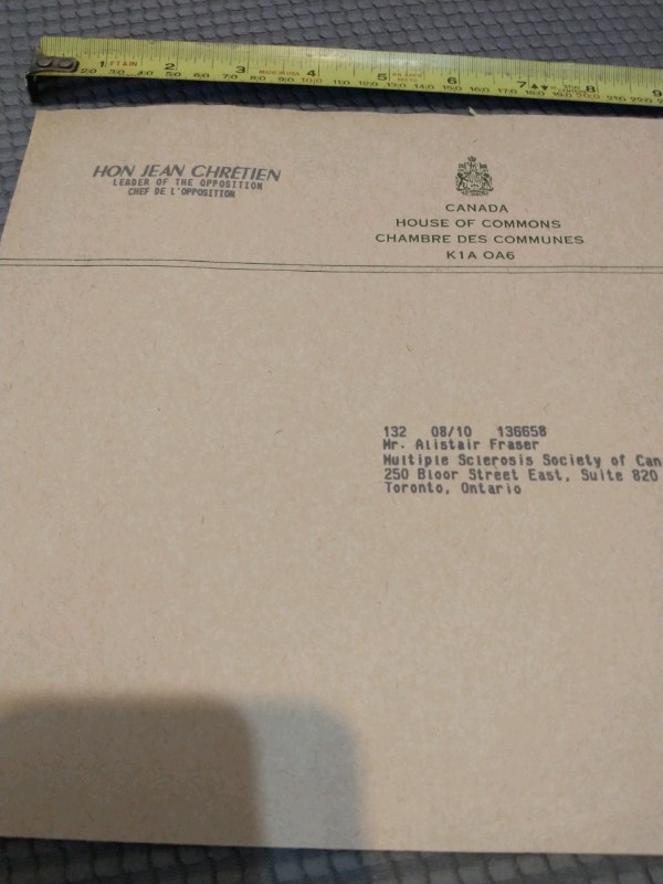 1993 envelope from House of Commons, Jean Chretien | Non-fiction | City ...