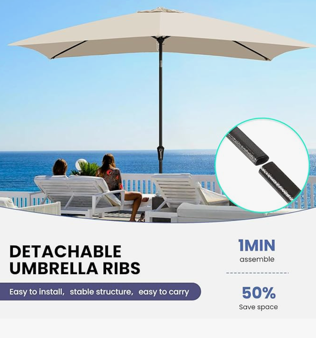 6.5x10FT Patio Umbrella + Base Premium Rectangular Stand Outdoor ...