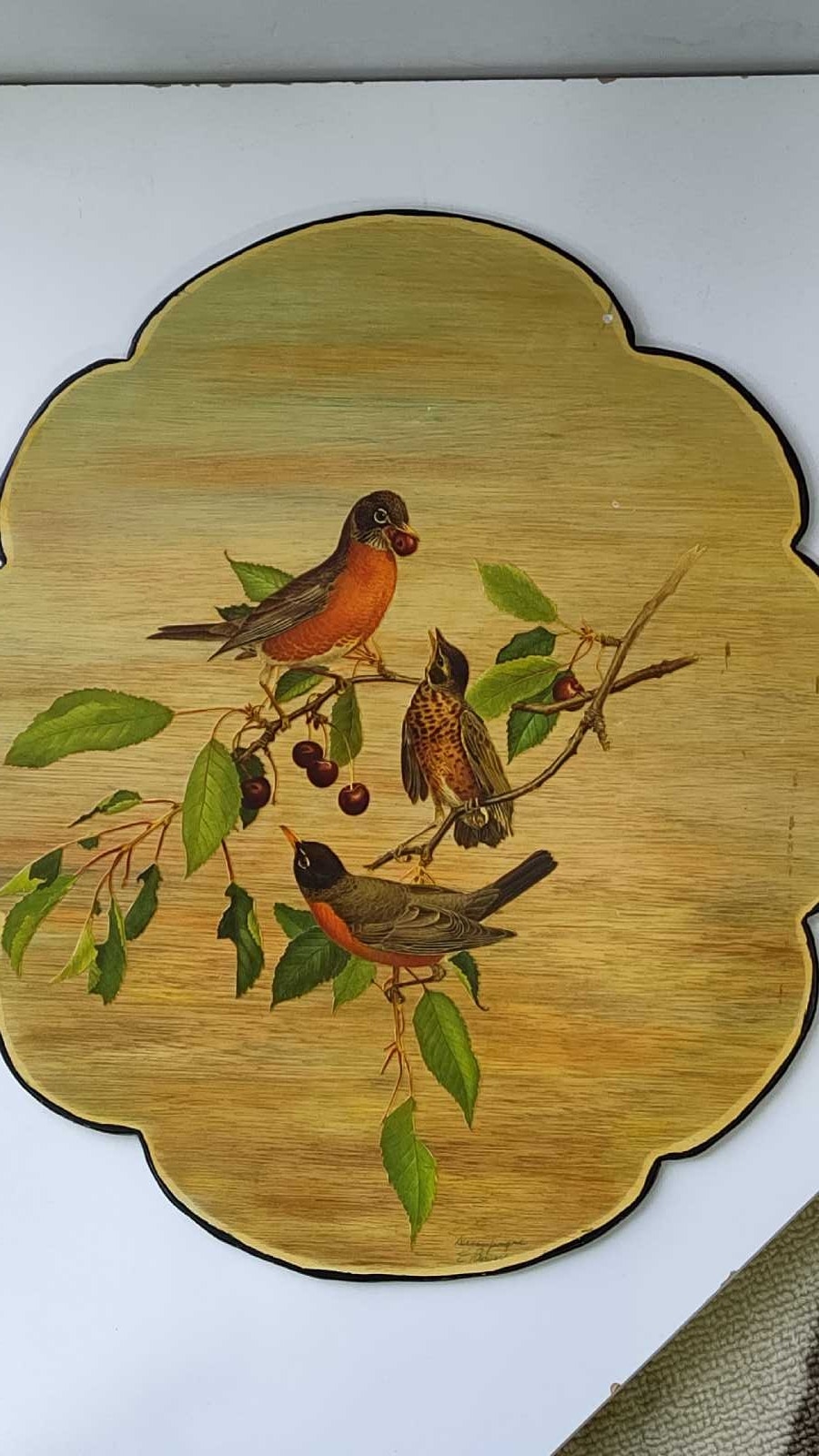 Vintage DECOUPAGE of (Robin family on Cherry Tree) 15.5"×13.5" | Arts ...