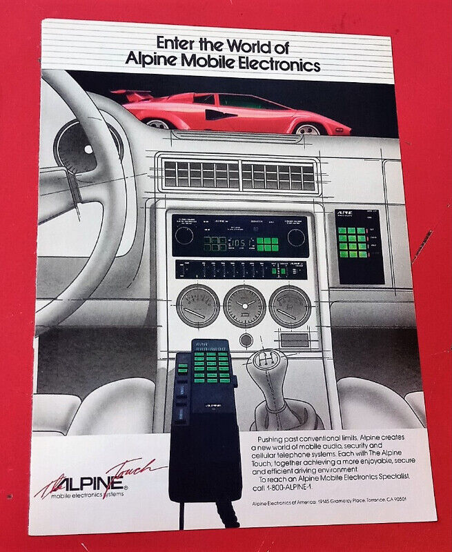 1985 ALPINE CAR CELL PHONE ORIG AD WITH LAMBORGHINI COUNTACH | Art et ...