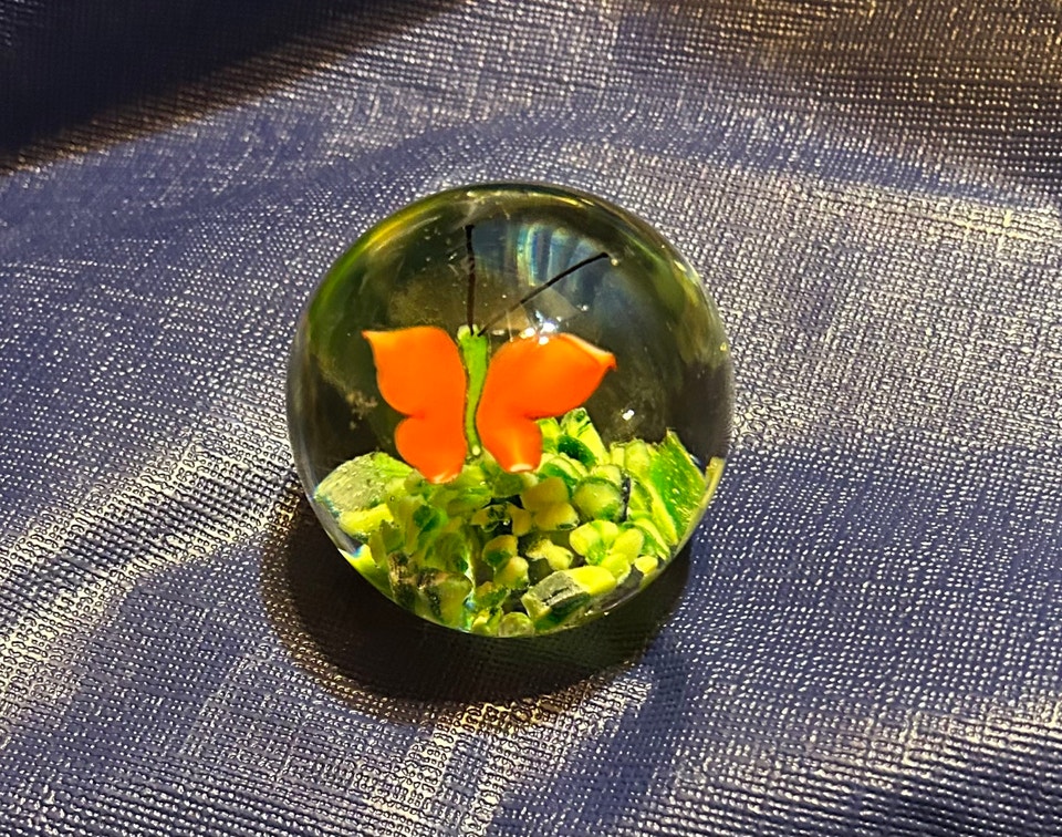 Glass Paperweight with Orange Butterfly | Arts & Collectibles ...