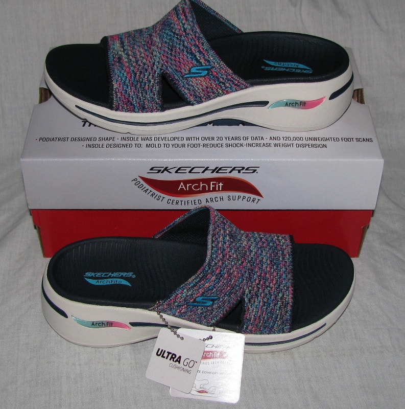 Skechers Arch Fit GO WALK Navy Multi-Color Slide Sandals 6M NEW | Other ...