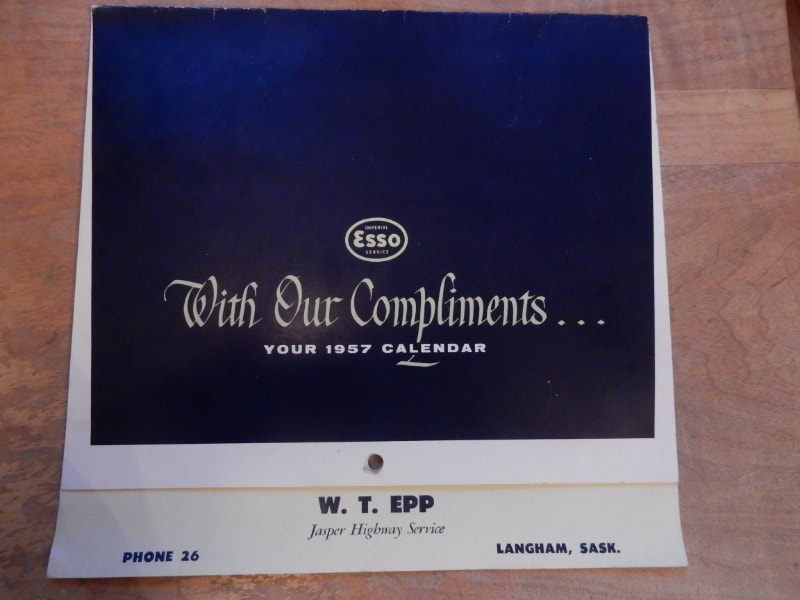 1957 Esso calendar-W. T. Epp-Jasper Highway Service-Langham, Sk. | Arts ...