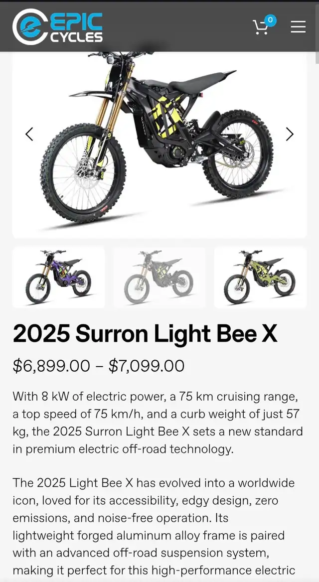 2025 Surron light bee x new full warranty 82km/h 130km range | eBike | Ottawa | Free local ...