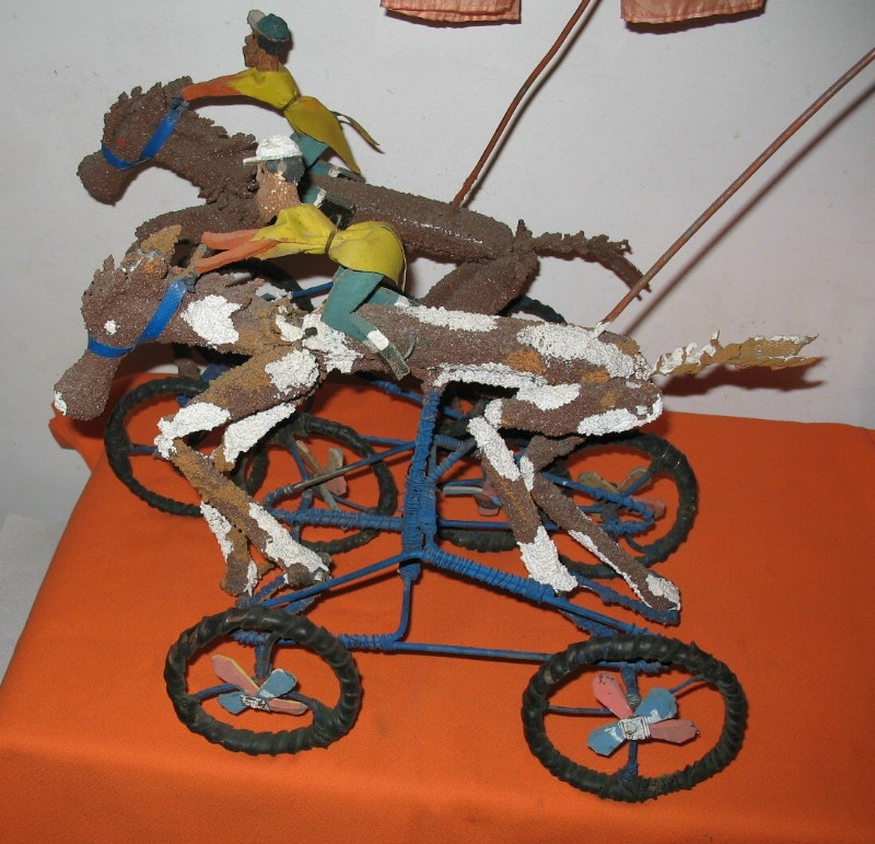Primitive Folk Art - 2 Horse Race With Jockey Animated Vintage | Arts ...
