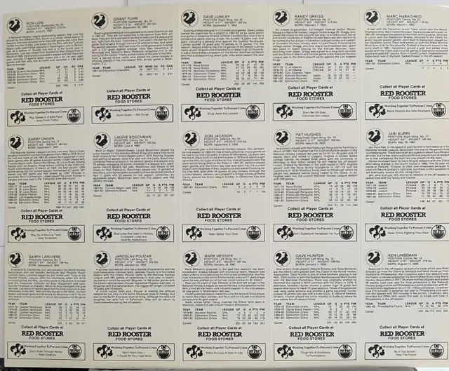 VERY RARE EDMONTON OILERS RED ROOSTER CARD SHEETS | Arts & Collectibles ...